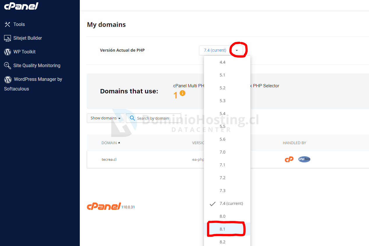 Cómo cambiar la Versión de PHP en cPanel - HOSTING | Web Hosting N°1 de Chile | desde $10.900 /Año